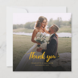 Couples Wedding Photos Script Thank You Note Card | Zazzle