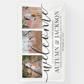 Couples Wedding Shower Elegant 3 Photo Welcome Banner | Zazzle