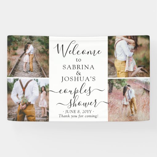 Couples Wedding Shower Elegant 4 Photo Welcome Banner | Zazzle