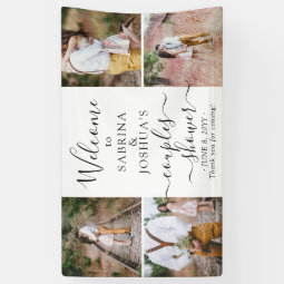 Couples Wedding Shower Elegant 4 Photo Welcome Banner | Zazzle