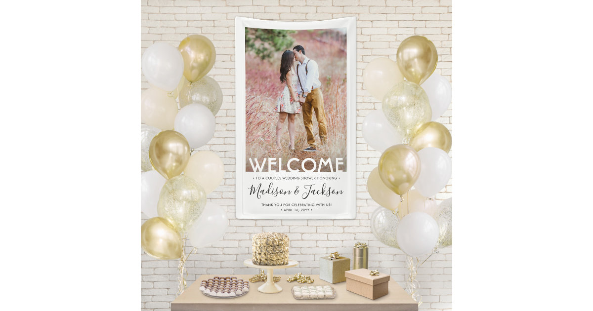 Couples Wedding Shower Simple Photo Welcome Banner | Zazzle