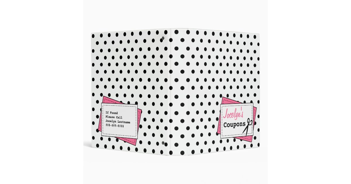 Coupon Organizer - Black Polka Dot & Pink Binder | Zazzle