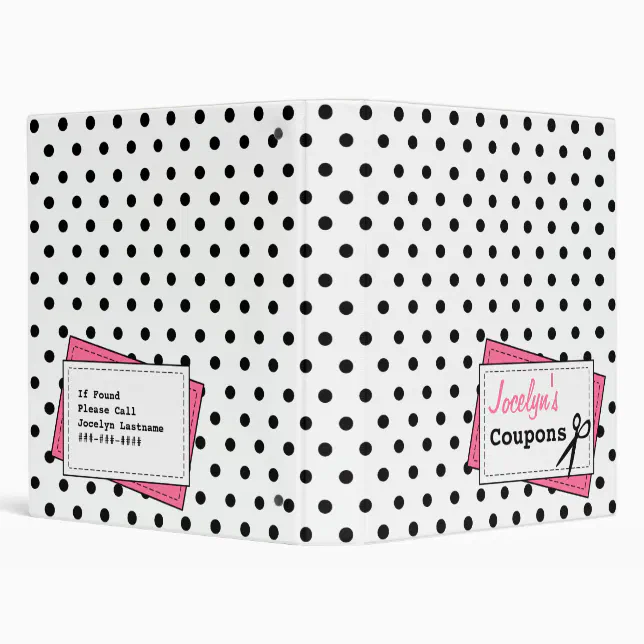 Coupon Organizer - Black Polka Dot & Pink Binder | Zazzle
