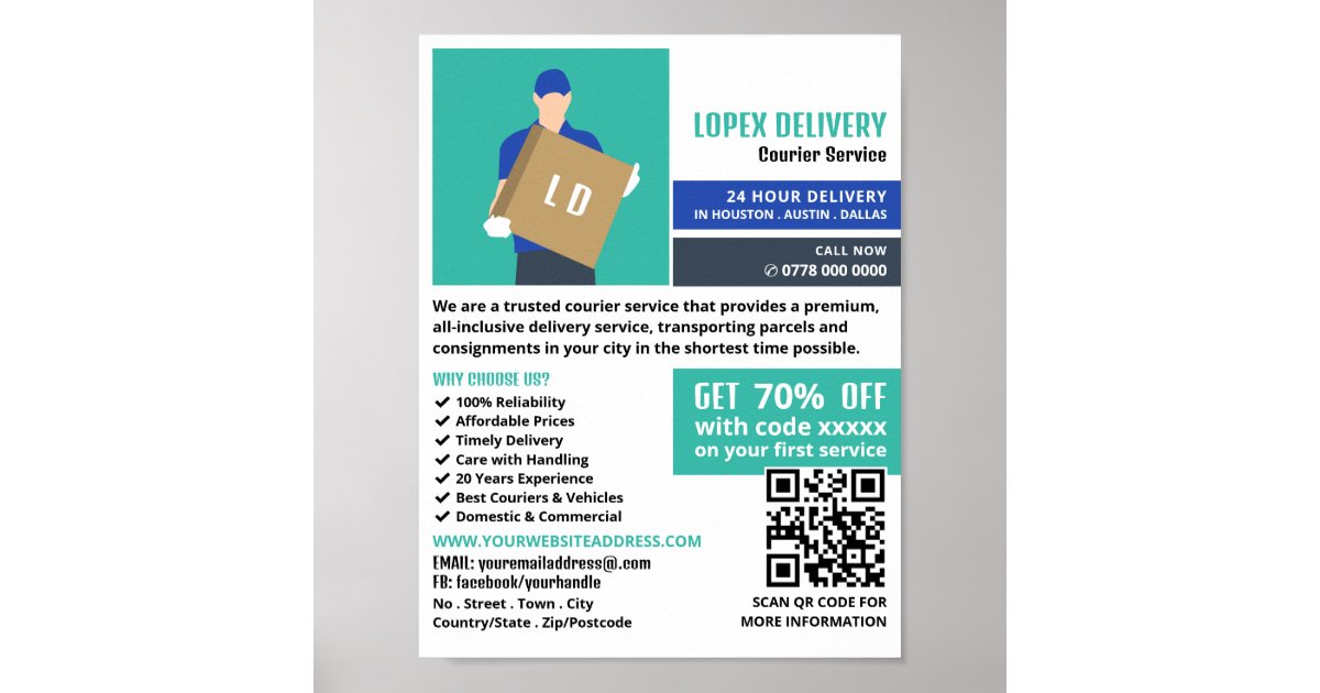 Courier Delivery Man, Courier Service Advertising Poster | Zazzle