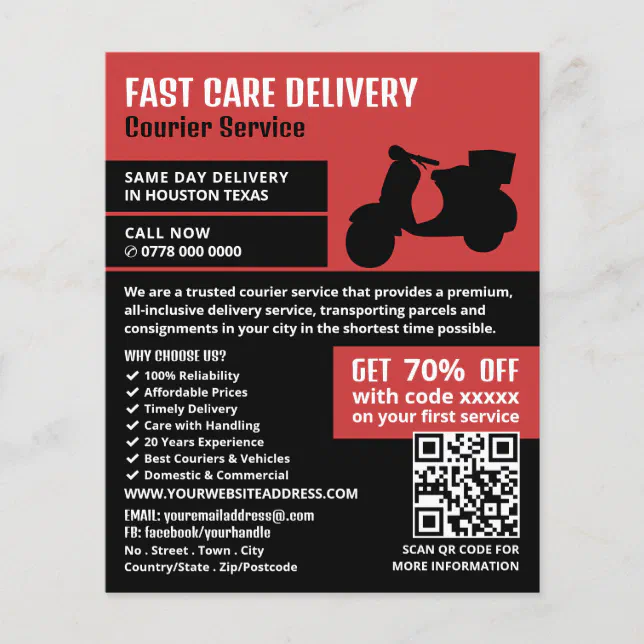 Courier Moped Design, Courier Service Advertising Flyer | Zazzle