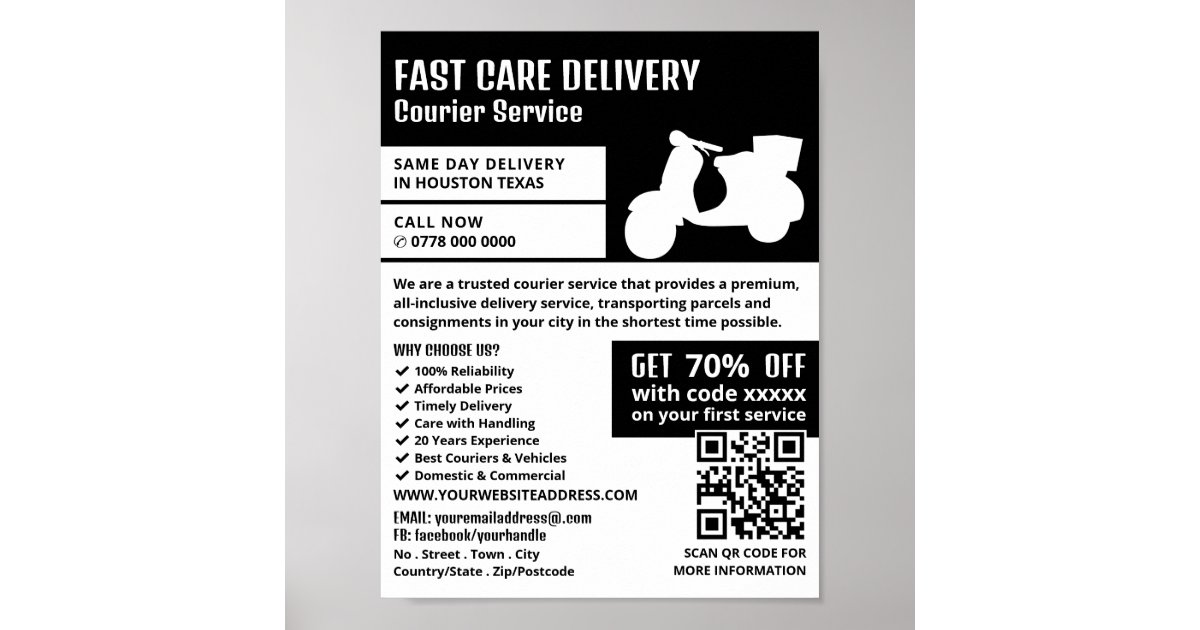 Courier Moped Design, Courier Service Advertising Poster | Zazzle