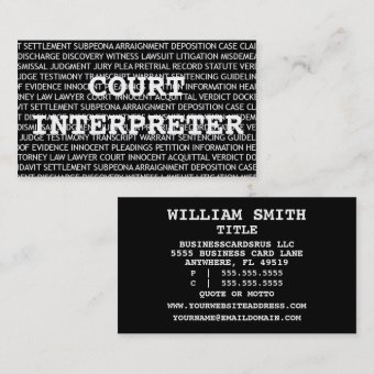 Court Interpreter Words Business Card | Zazzle