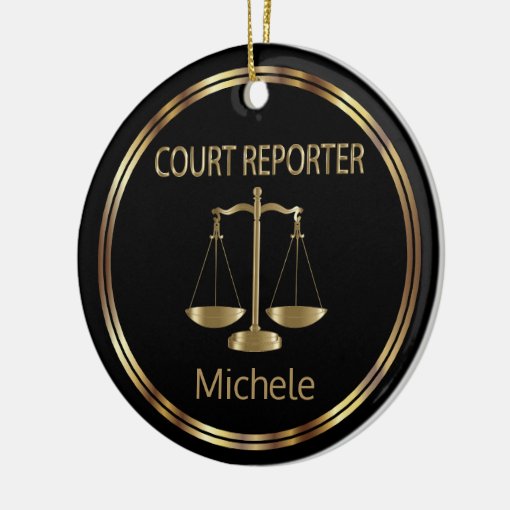 Court ⚖ Reporter - Black and Gold Ceramic Ornament | Zazzle