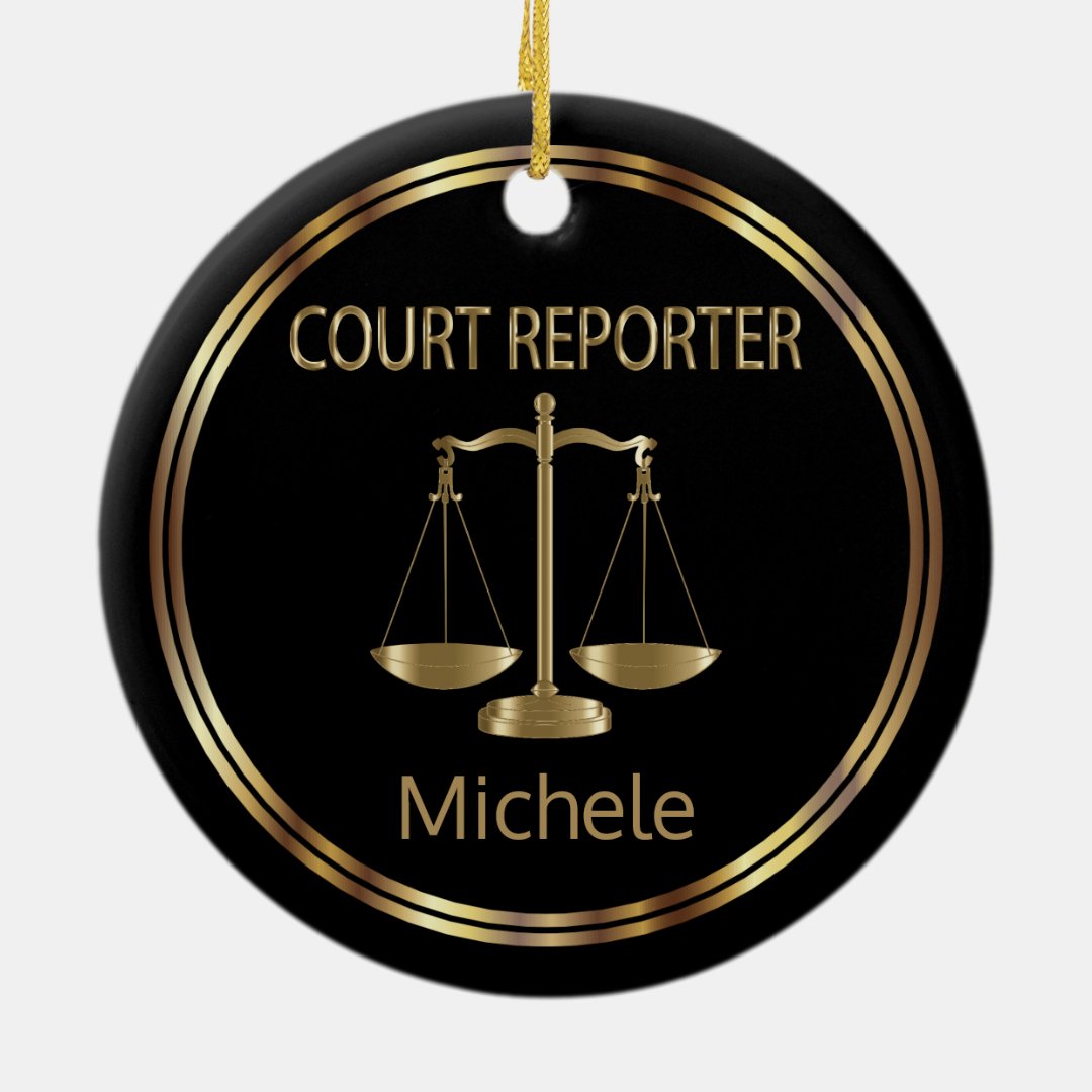 Court ⚖ Reporter - Black and Gold Ceramic Ornament | Zazzle