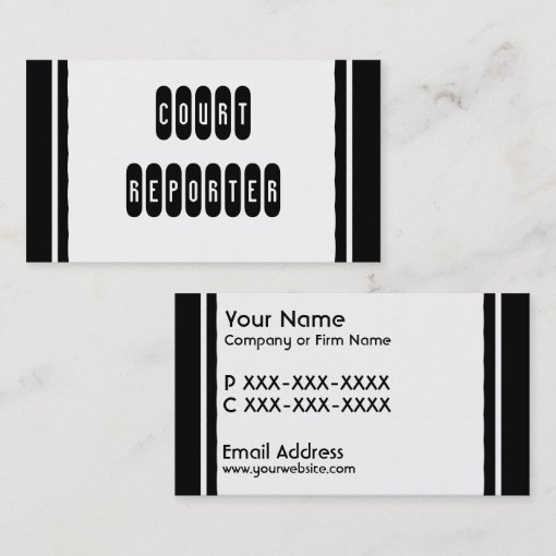 Court Reporter custom black white business cards | Zazzle