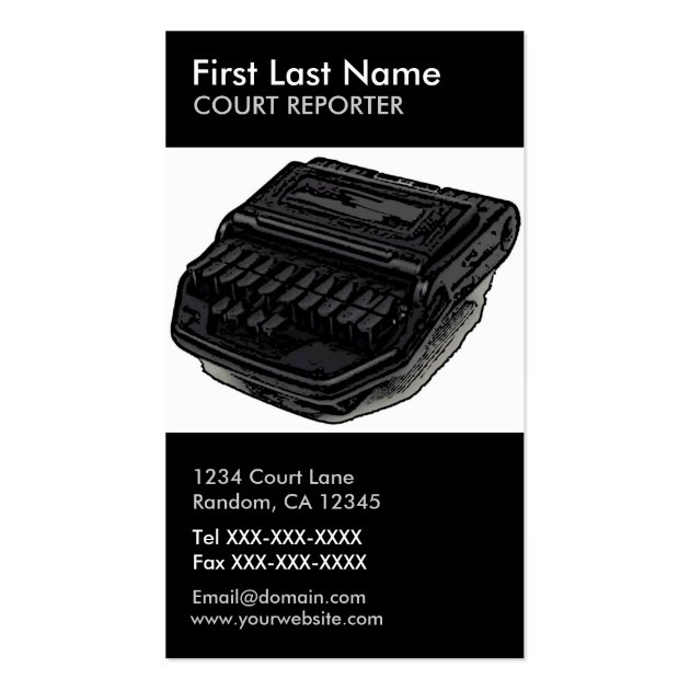 Court reporter steno machine vertical custom cards business card template
