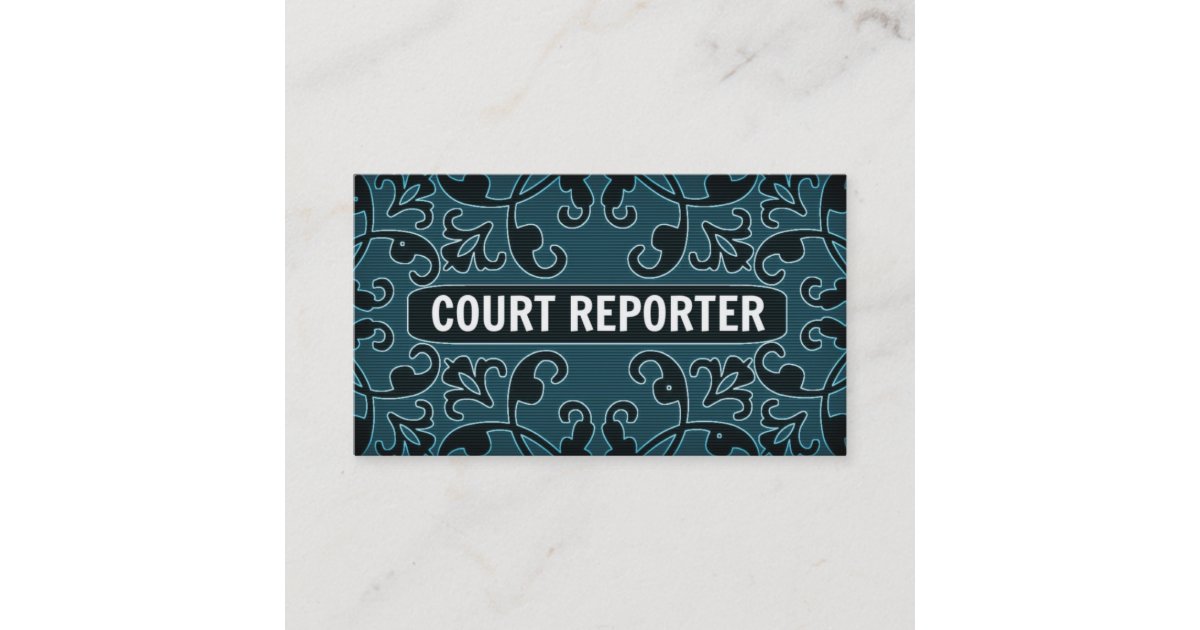 Court Reporter Teal Damask Business Card | Zazzle