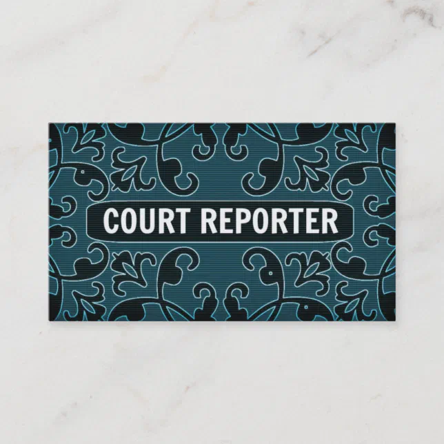 Court Reporter Teal Damask Business Card | Zazzle