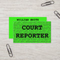 Court Reporter Words Business Card in Neon Green | Zazzle