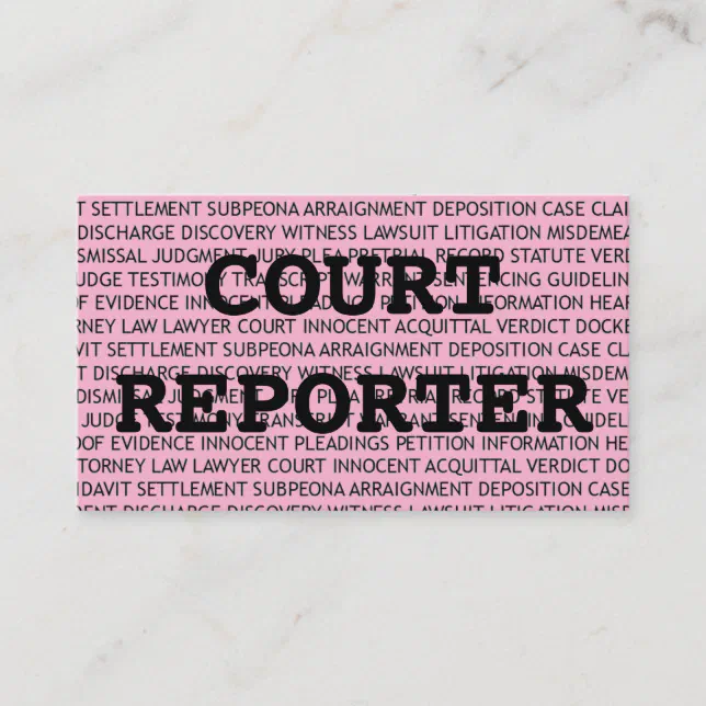 Court Reporter Words Business Card in Pink | Zazzle