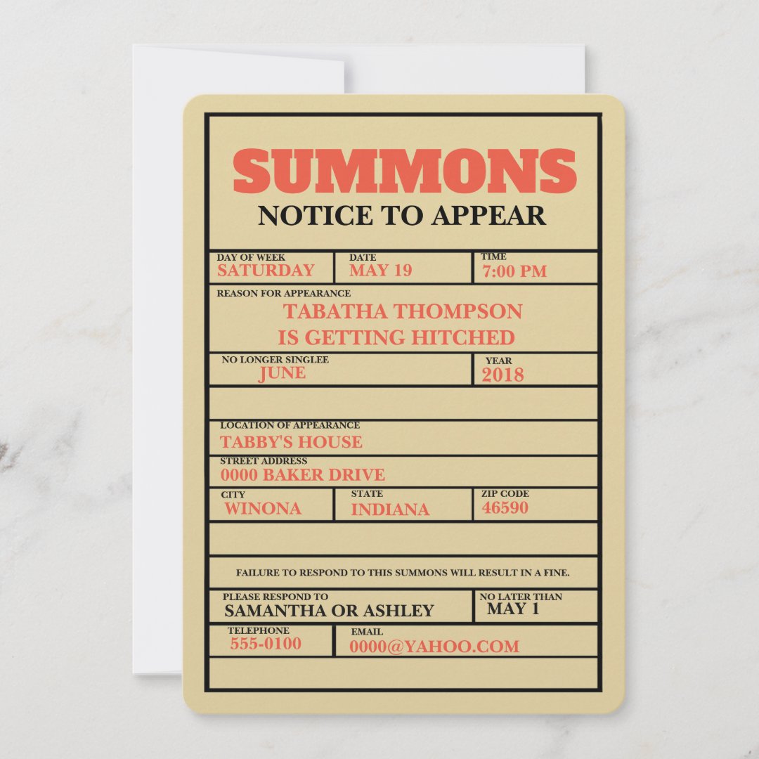 Court Summons Bachelorette Invitation | Zazzle