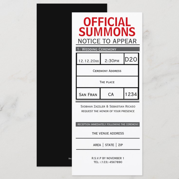 Court Summons Notice To Appear Novelty Wedding Invitation | Zazzle
