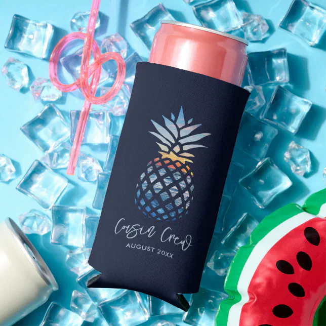 Cousin Crew Sunset Beach Pineapple Family Reunion Seltzer Can Cooler ...