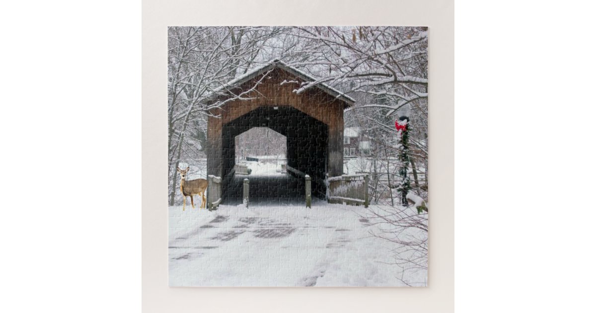 Covered Bridge in Winter Jigsaw Puzzle | Zazzle