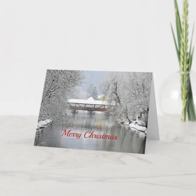 Covered Bridge Snow Photo Christmas Holiday Card | Zazzle