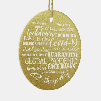 covid19 2020 the year of face masks gold ceramic ornament | Zazzle