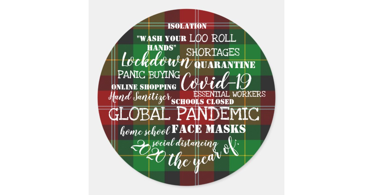 covid19 2020 the year of face masks tartan classic round sticker | Zazzle