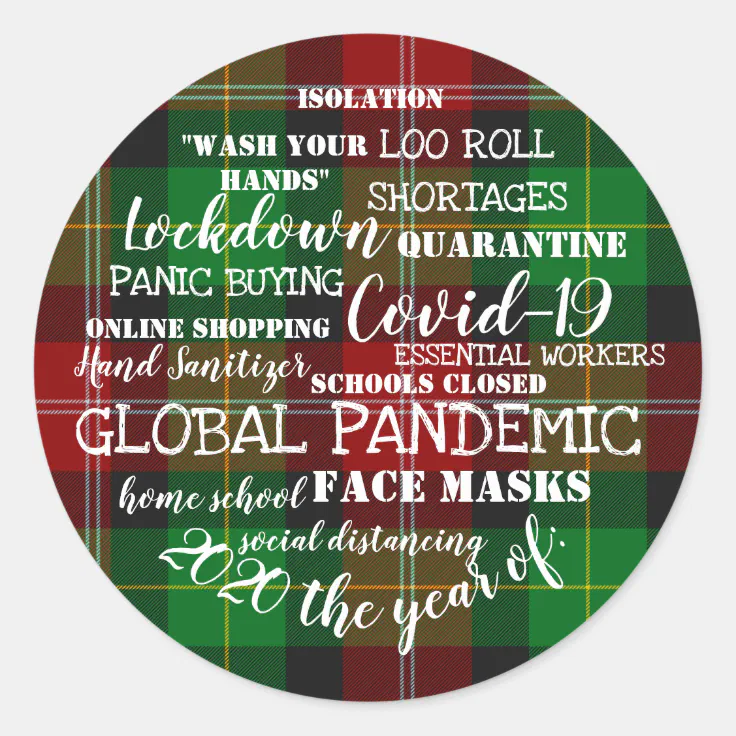covid19 2020 the year of face masks tartan classic round sticker | Zazzle