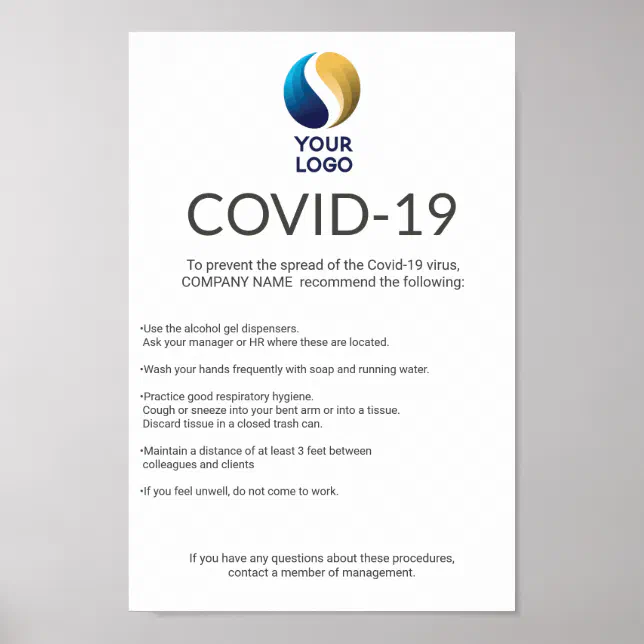 Covid-19 Add Your Logo Professional Staff Notice Poster | Zazzle