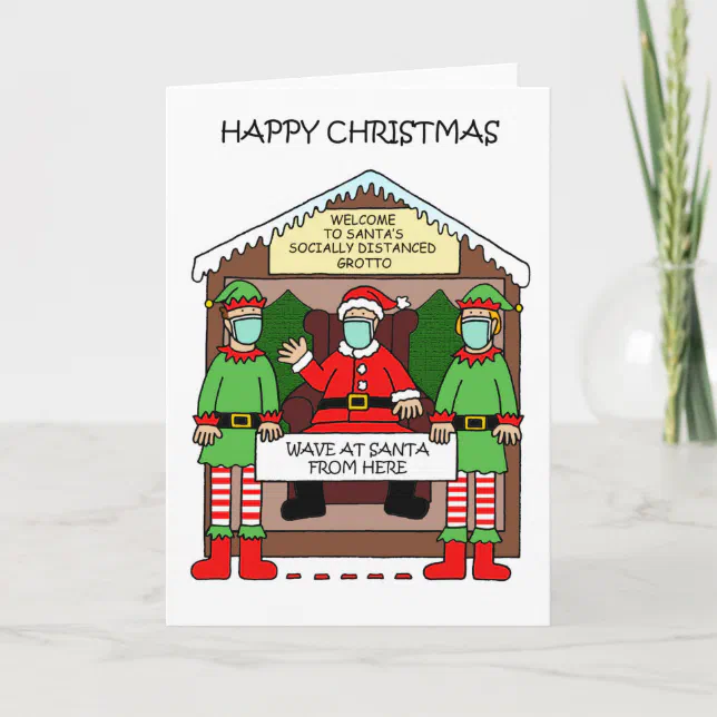 Covid 19 Christmas Cartoon Santa's Grotto Card | Zazzle