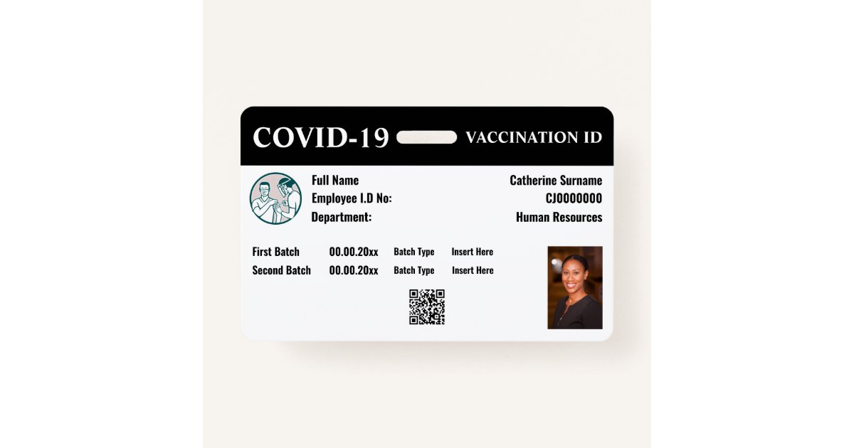 Covid 19 employee vaccination id | DIY photo info Badge | Zazzle