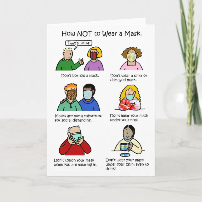 Covid 19 How NOT to Wear a Mask Cartoon Card | Zazzle
