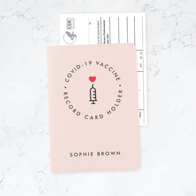 Covid-19 Vaccination | Pink Record Card Holder | Zazzle