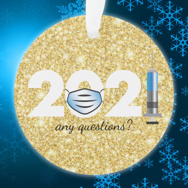 Covid 2021 Mask Gold Glitter Christmas Ornament | Zazzle