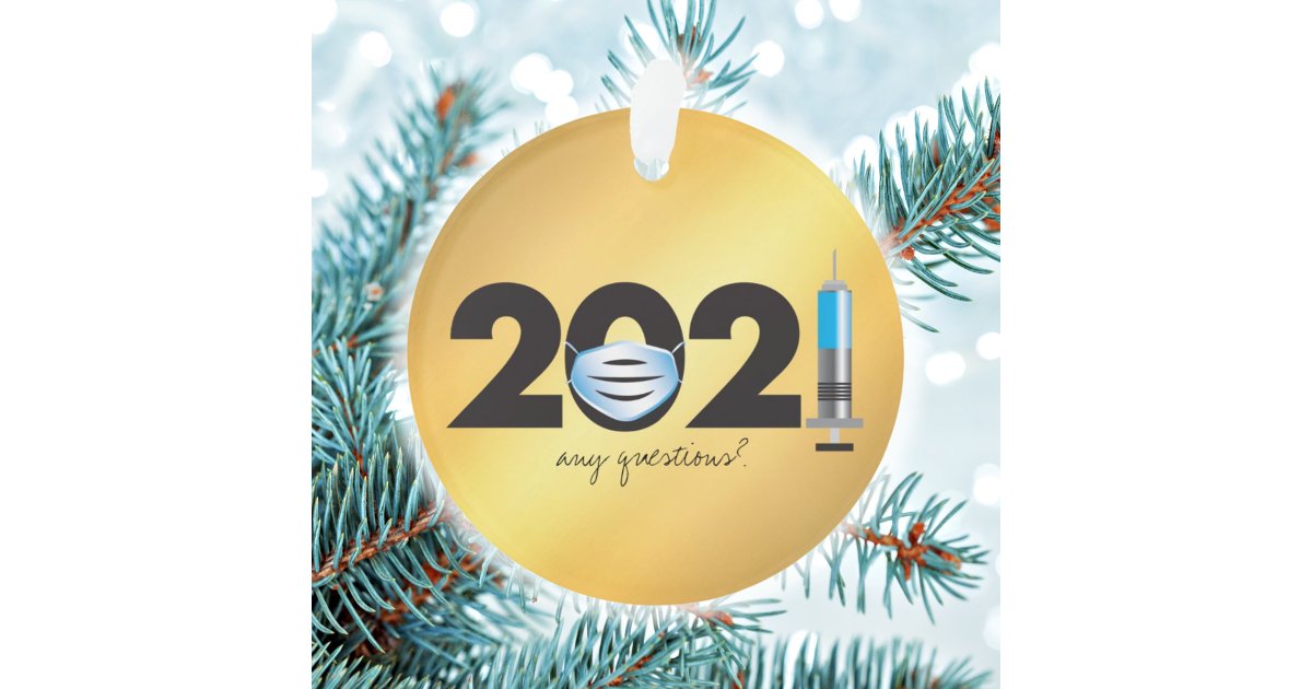Covid 2021 Mask Vaccine Gold Christmas Ornament | Zazzle