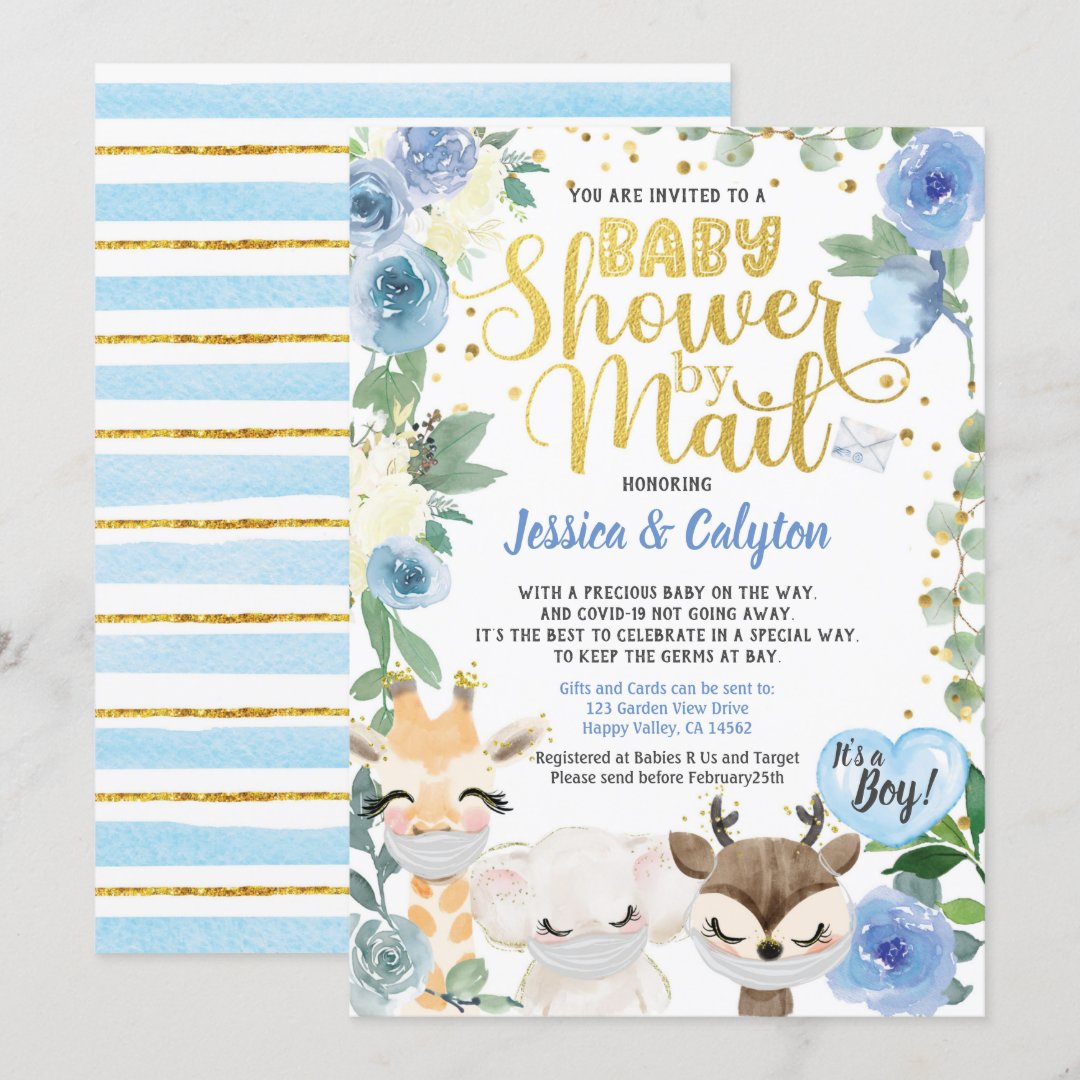 Covid Boy Shower By Mail Pandemic Woodland Animal Invitation | Zazzle
