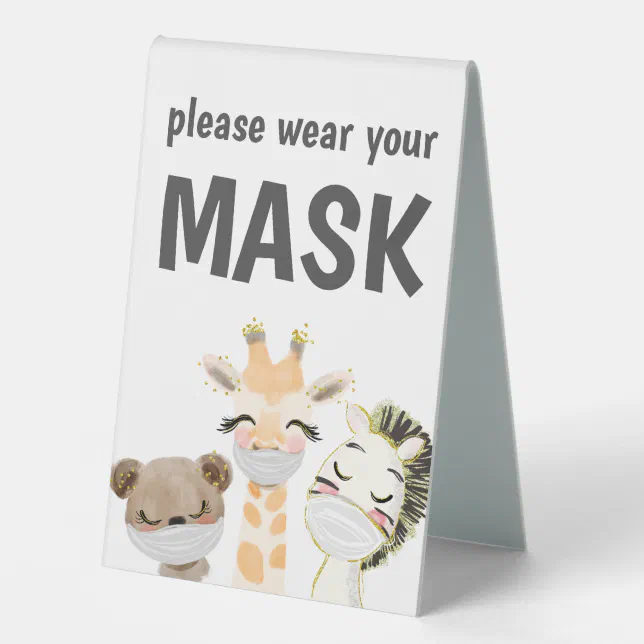 Covid Safety Wear A Mask Tabletop Sign - Animals | Zazzle