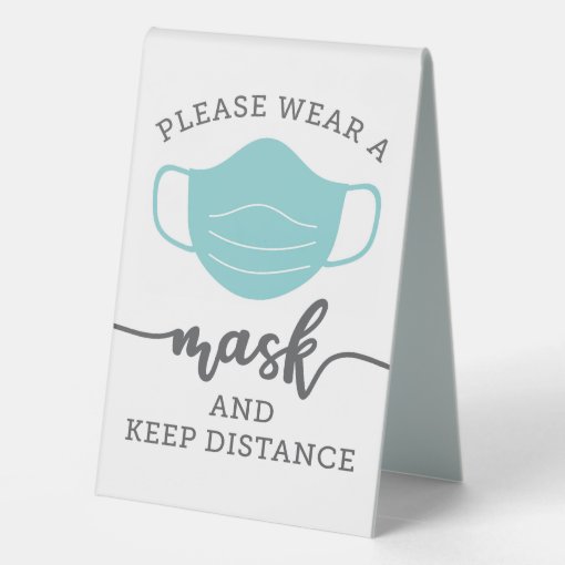 Covid Safety Wear A Mask Tabletop Sign - Blue Mask | Zazzle