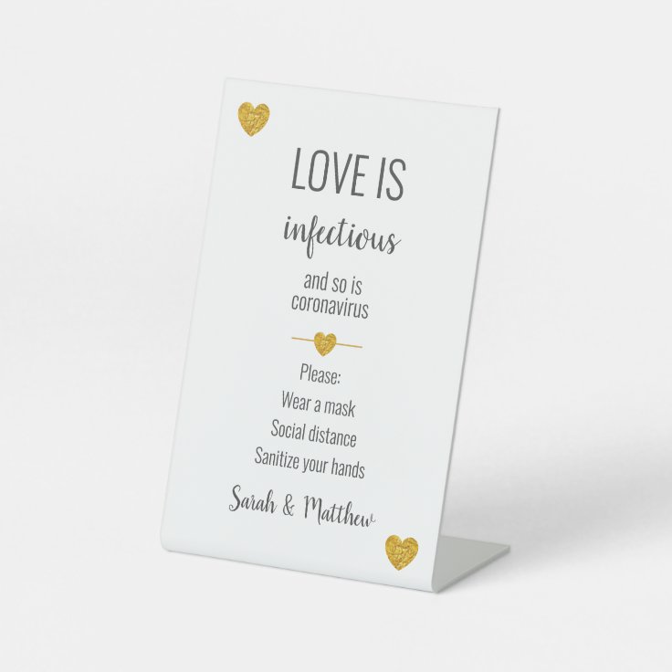 Covid Wedding Precautions Safety Sign white gold | Zazzle