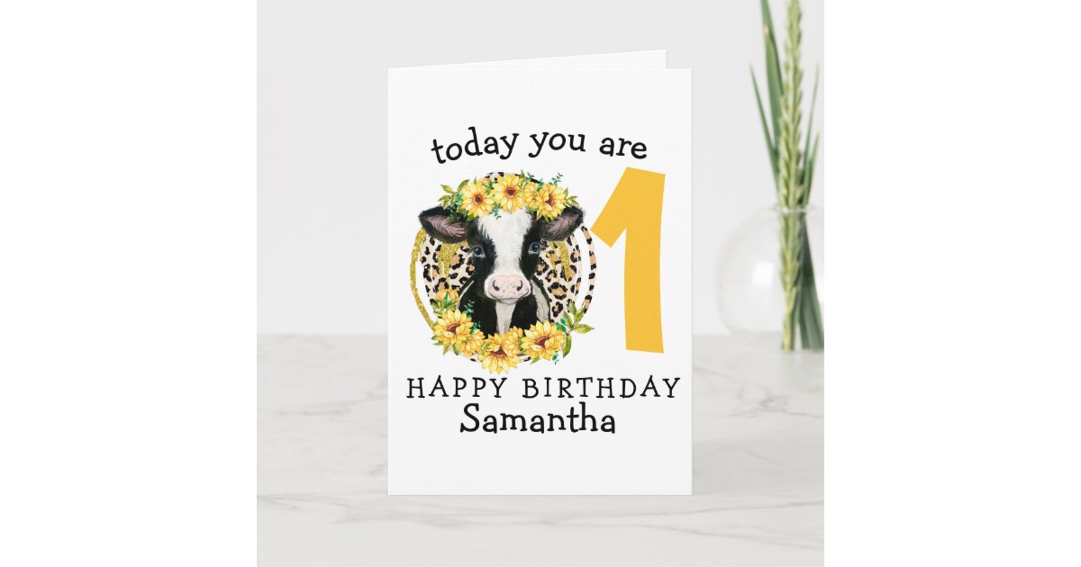 Cow 1st happy birthday card | Zazzle