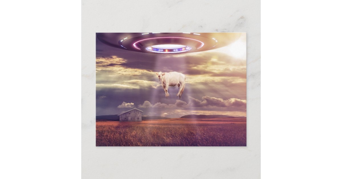 Cow Abducted by Aliens Fantasy Art Postcard | Zazzle