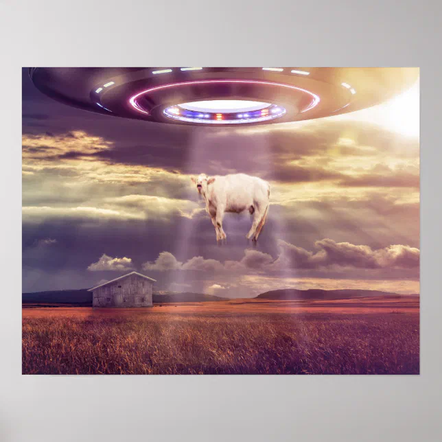 Cow Abducted by Aliens Fantasy Art Poster | Zazzle