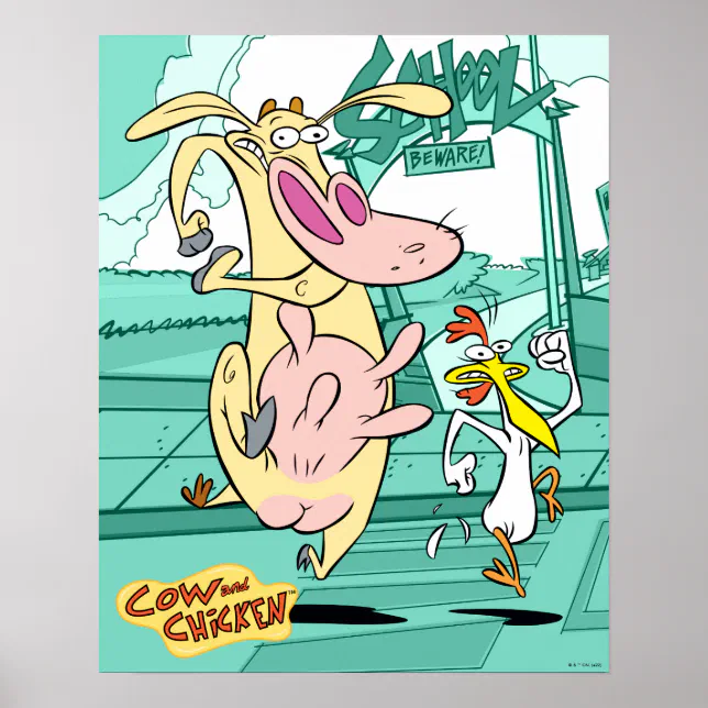 Cow and Chicken Running Graphic Poster | Zazzle