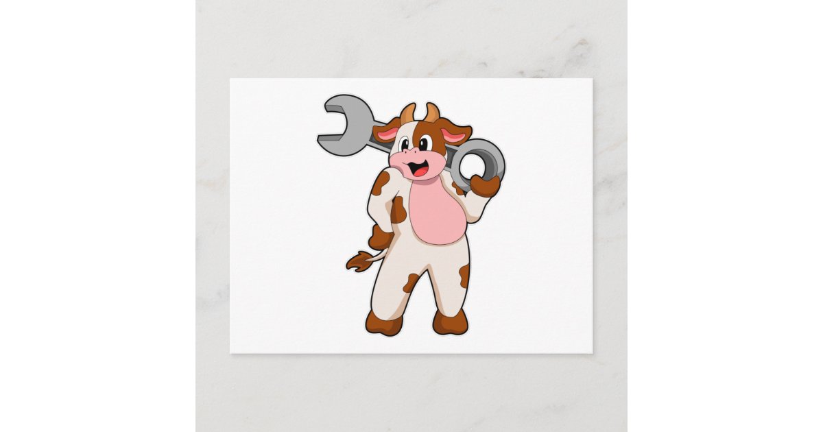 Cow as Mechanic with Wrench Postcard | Zazzle