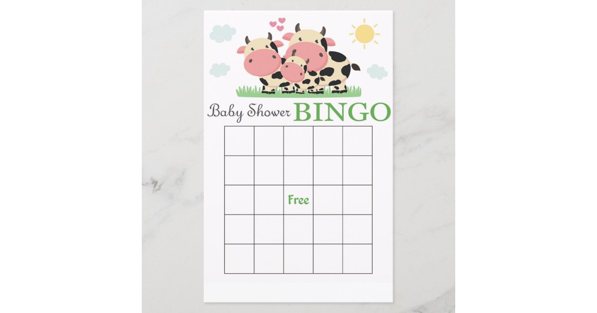 Cow baby shower bingo card | Zazzle