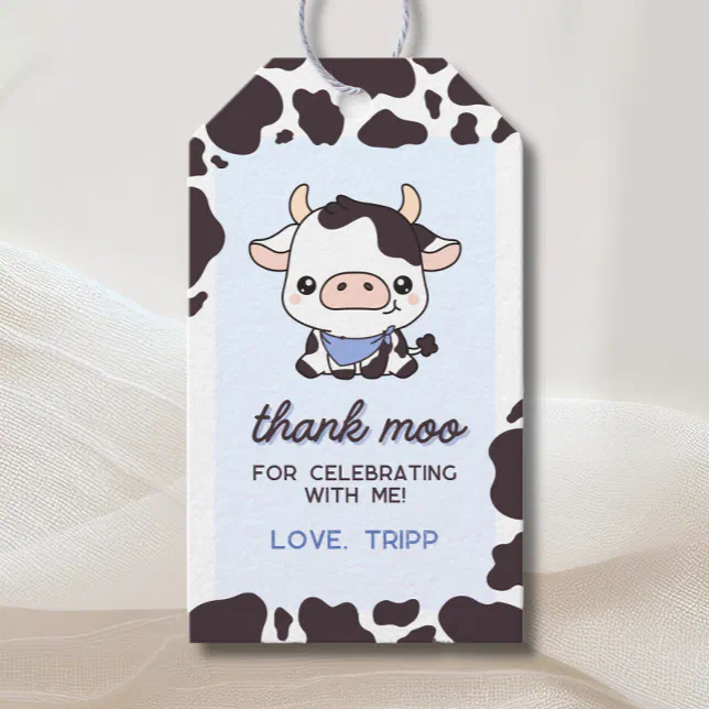 Cow Birthday Blue Thank Moo Favor Tags | Zazzle