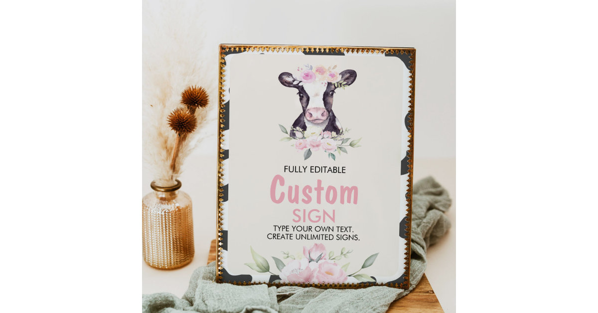 Cow Birthday Party Table Sign | Zazzle