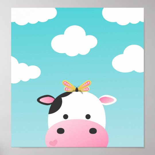 Cow & Butterfly BFFs Nursery Poster | Zazzle.com