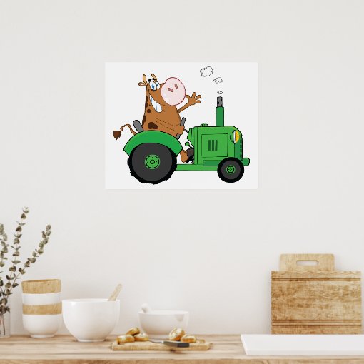 Cow Driving A Tractor Poster | Zazzle