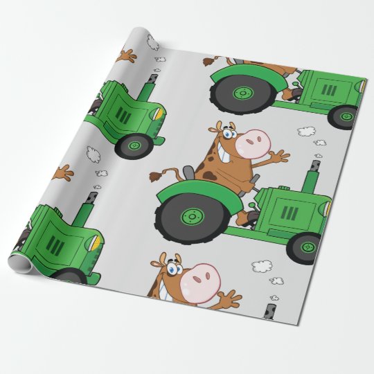 Cow Driving A Tractor Wrapping Paper | Zazzle.com