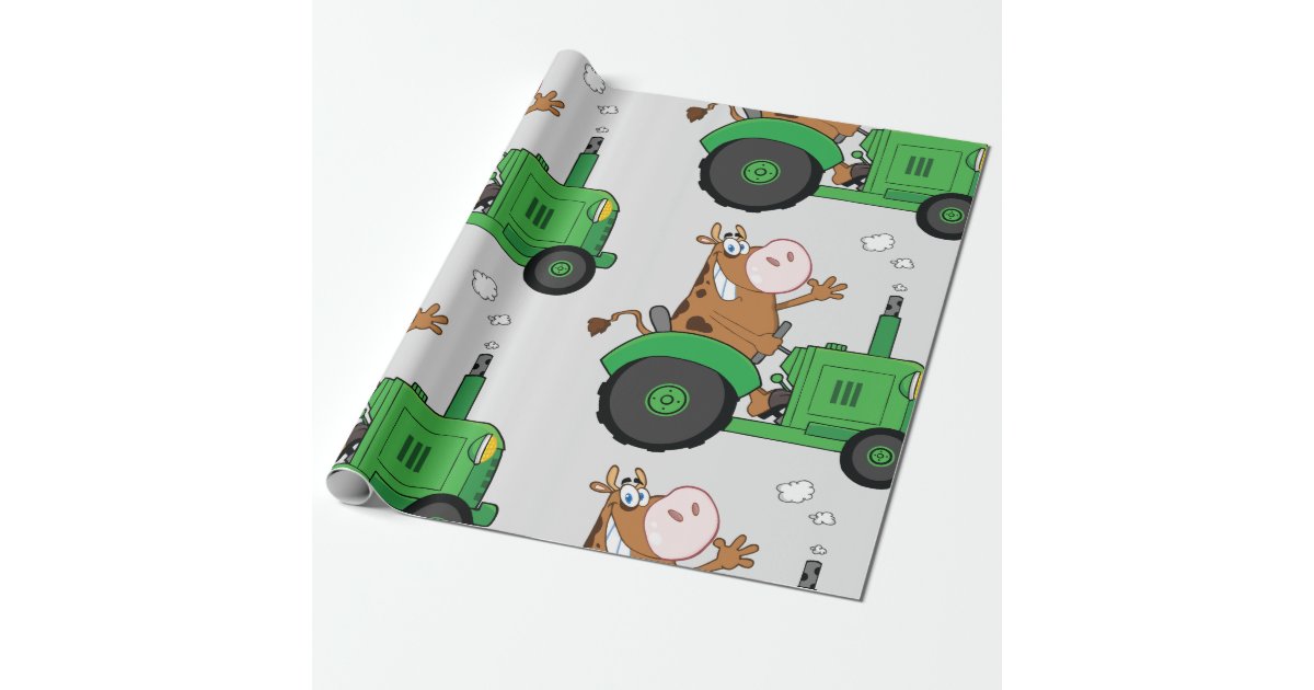 Cow Driving A Tractor Wrapping Paper | Zazzle